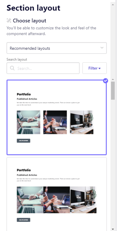 Changing section layout